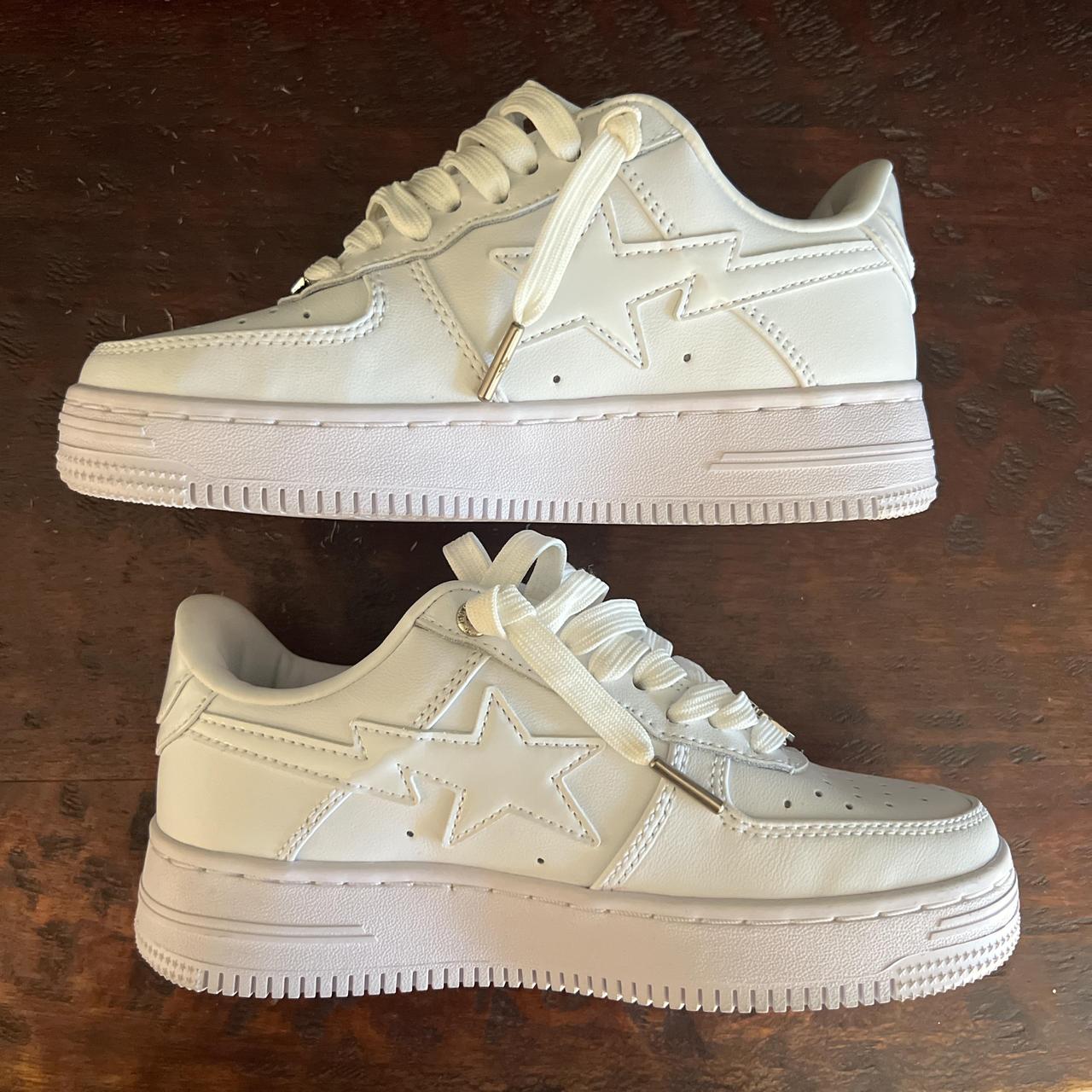 all white bapestas us size 4.5 - Depop