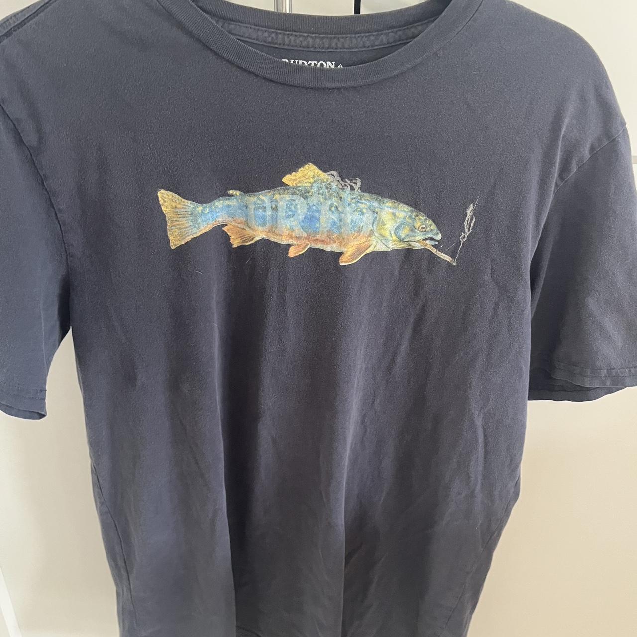 Burton black and blue fish graphic tee #skater... | Depop