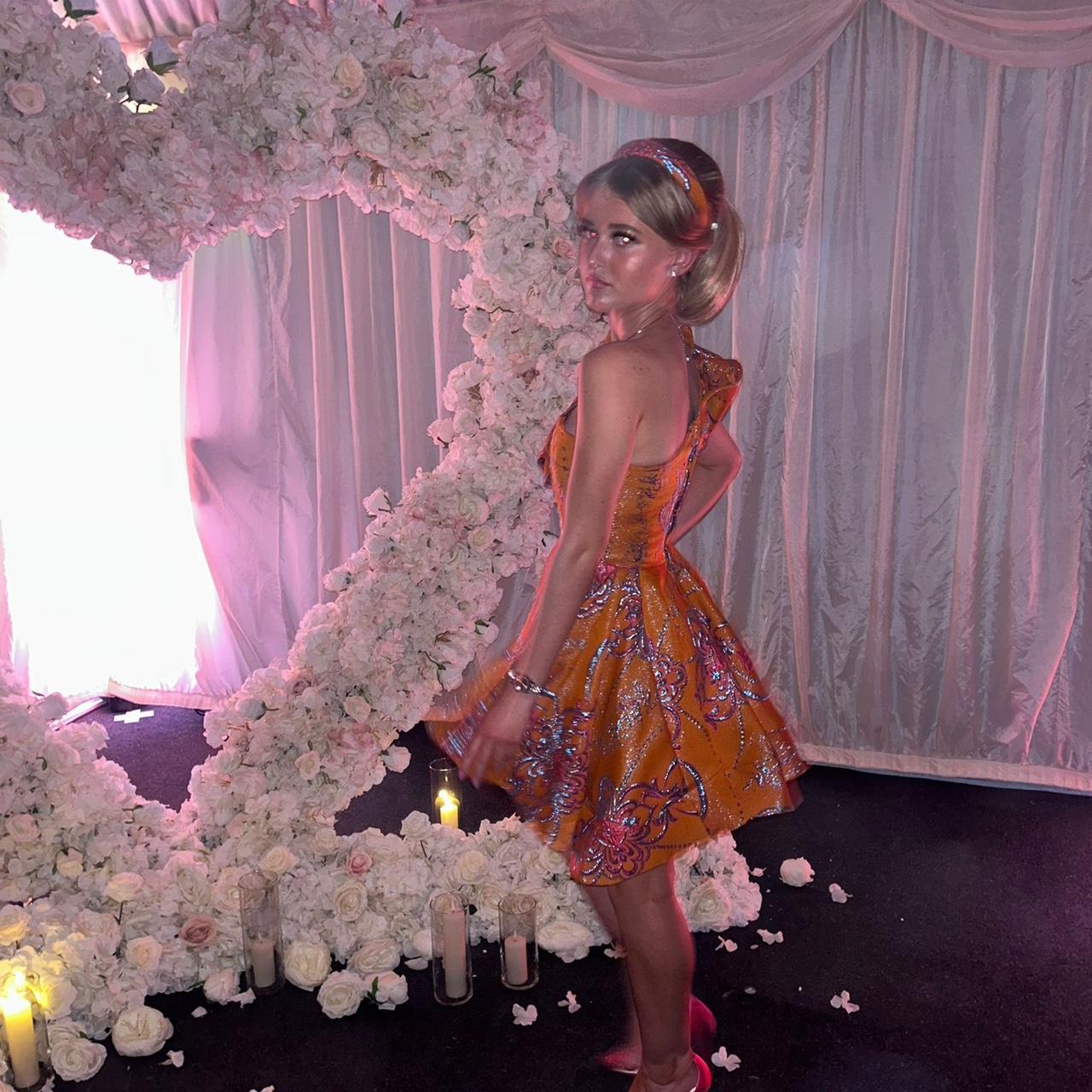 Mark Melia orange & muti coloured pattern Skater... - Depop