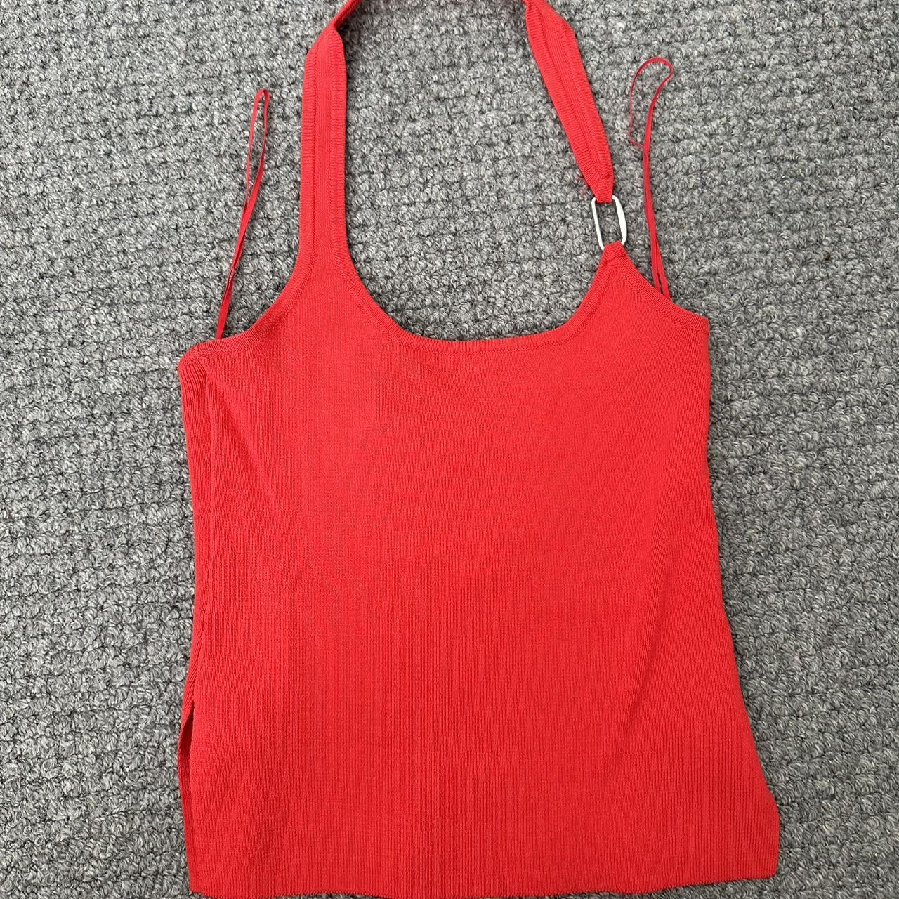 glassons red halter top with silver detailing... - Depop