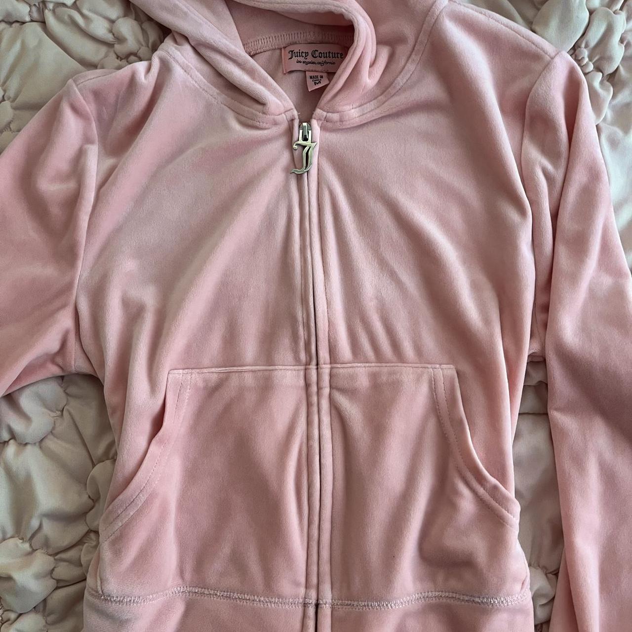 Pink Juicy Couture velour zip-up hoodie with sparkly... | Depop