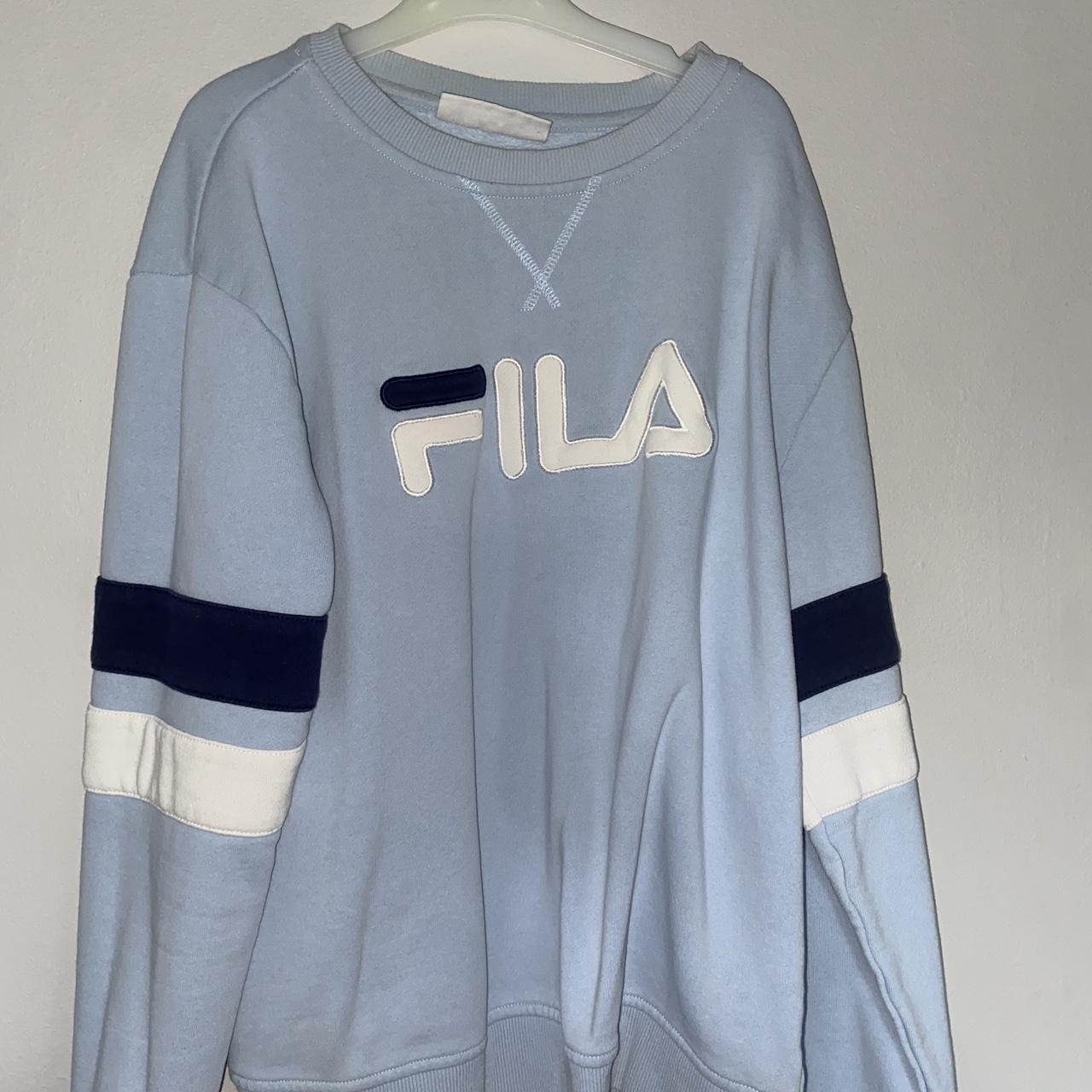 Medium light blue fila jumper - Depop