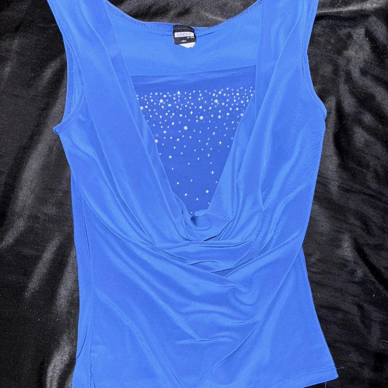 Blue cowl neck top with sparkly details #glam #partytop - Depop
