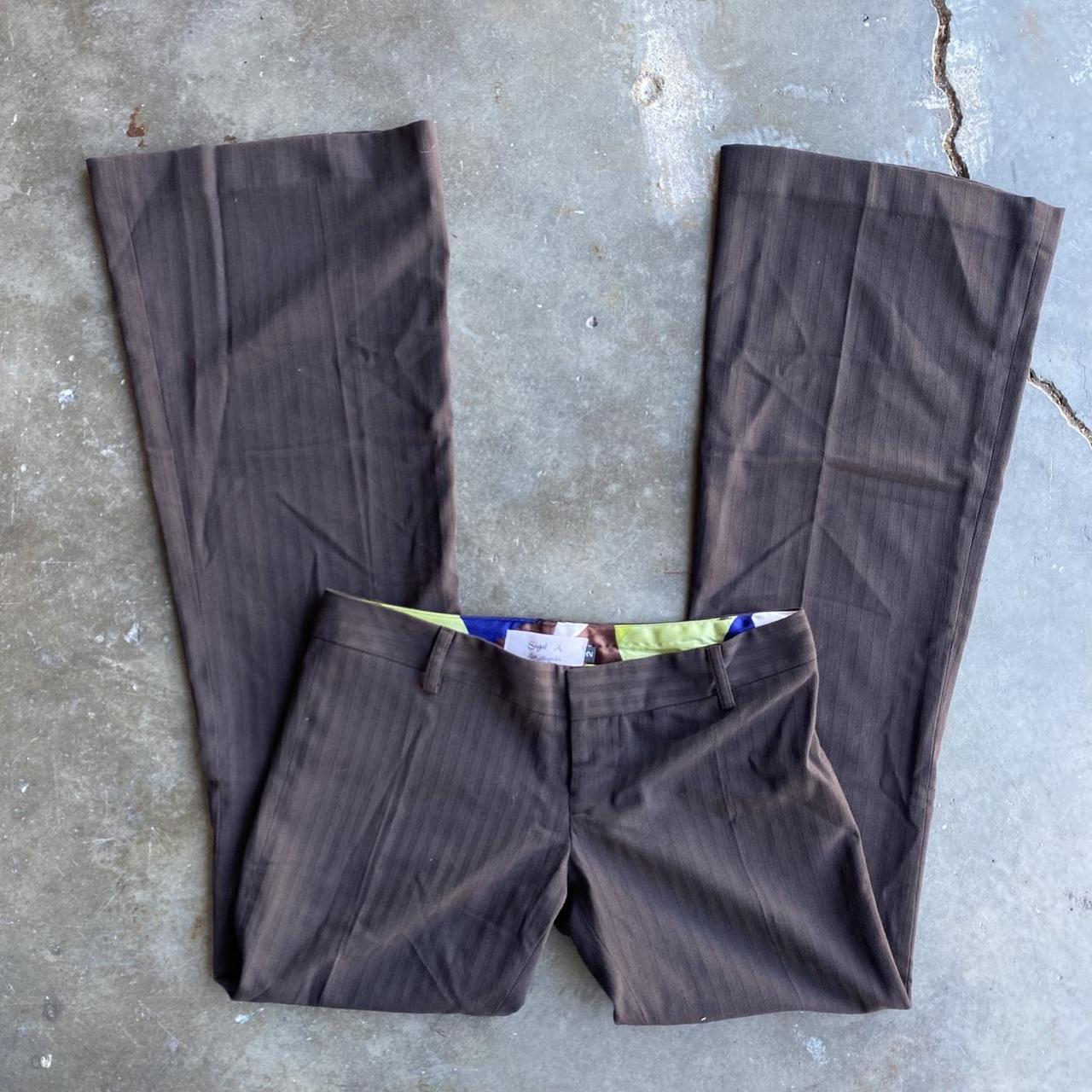 vintage low rise pinstripe brown pants - super... - Depop