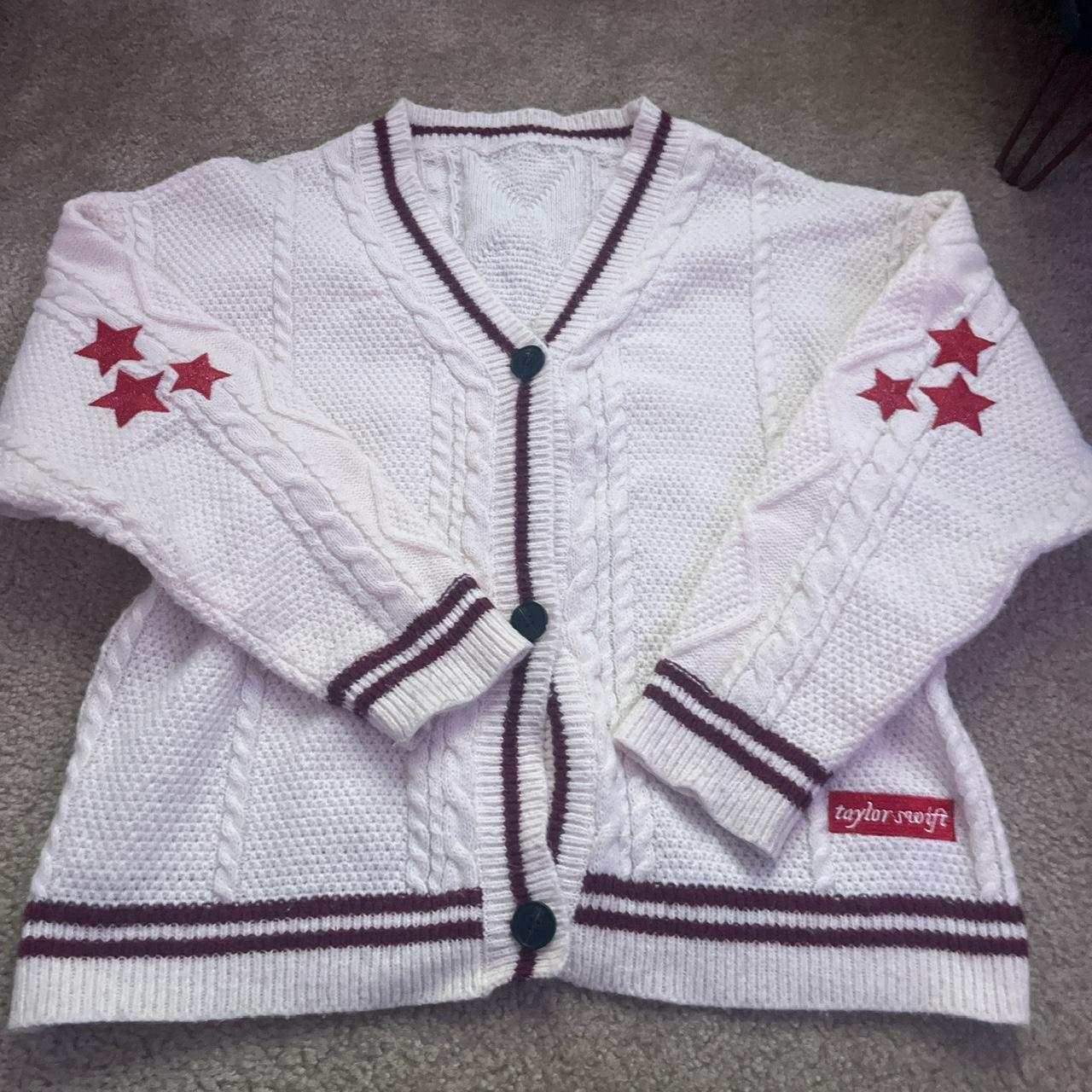 Red and white knock off merch with stars on the sleeves | Depop