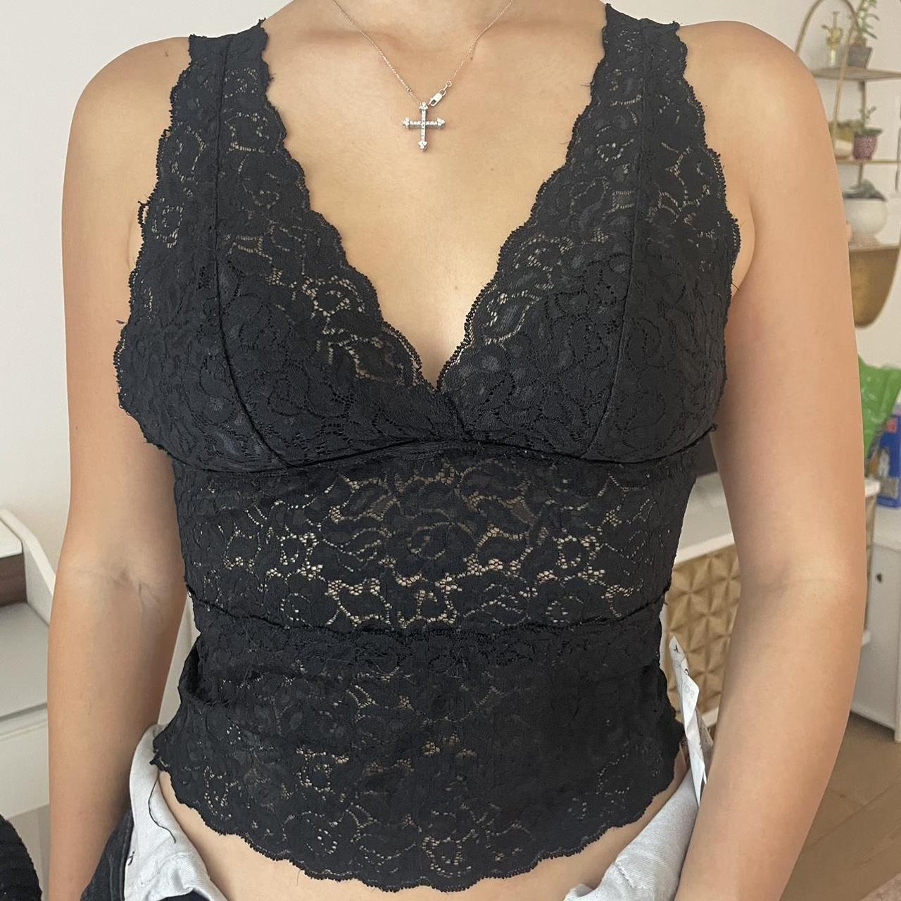 F2 black lace cami. Thrifted. Minor flaw on side | Depop