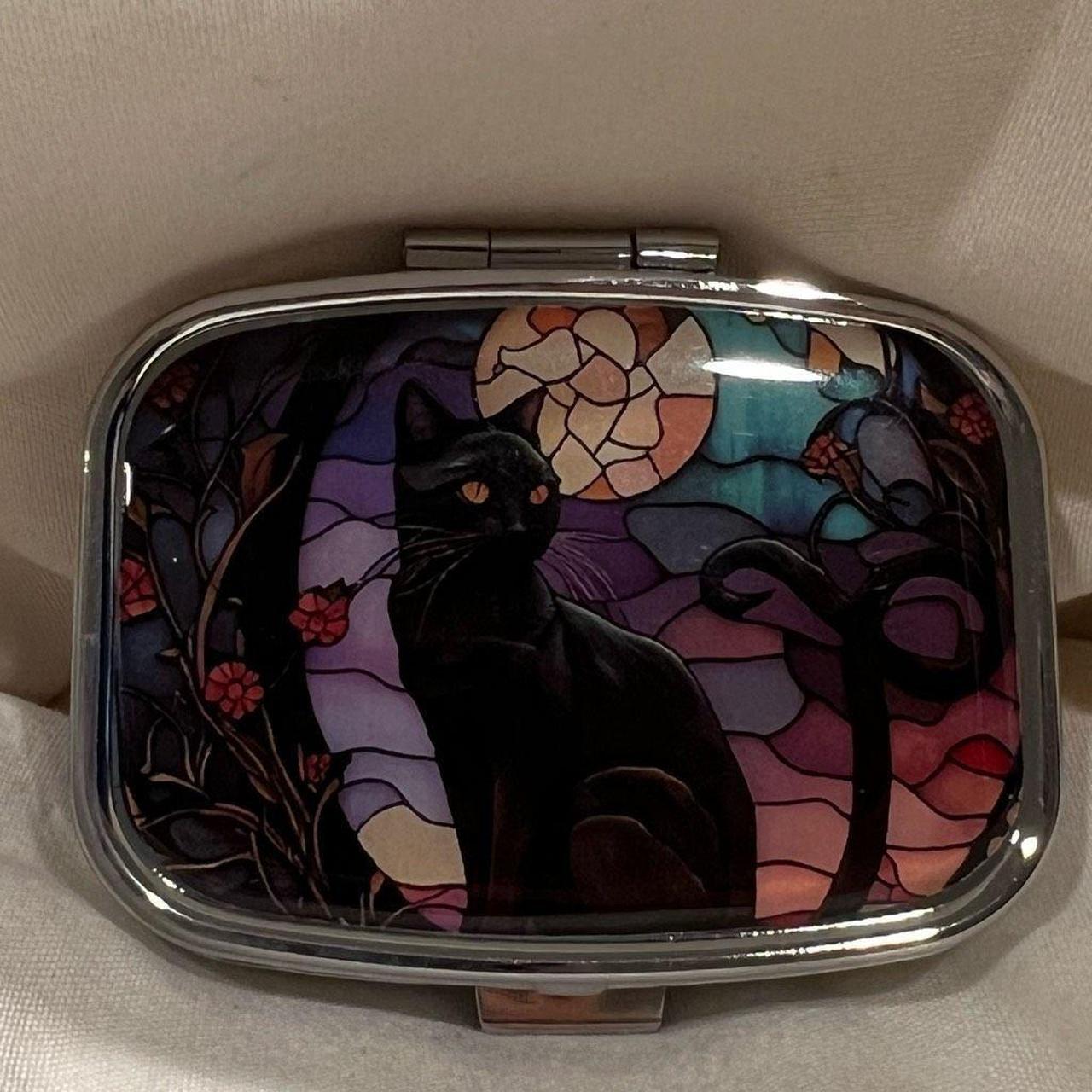 Black Cat Travel Pill Box 2 Compartment Decorative... - Depop