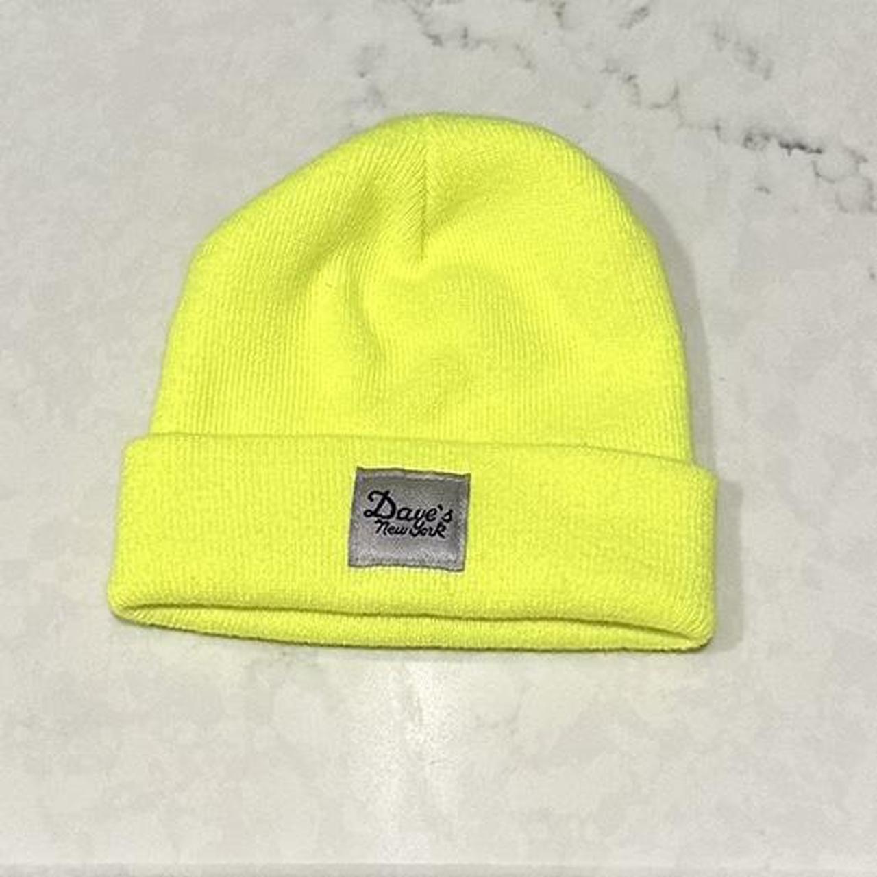 Dave’s New York electric neon yellow beanie - Depop