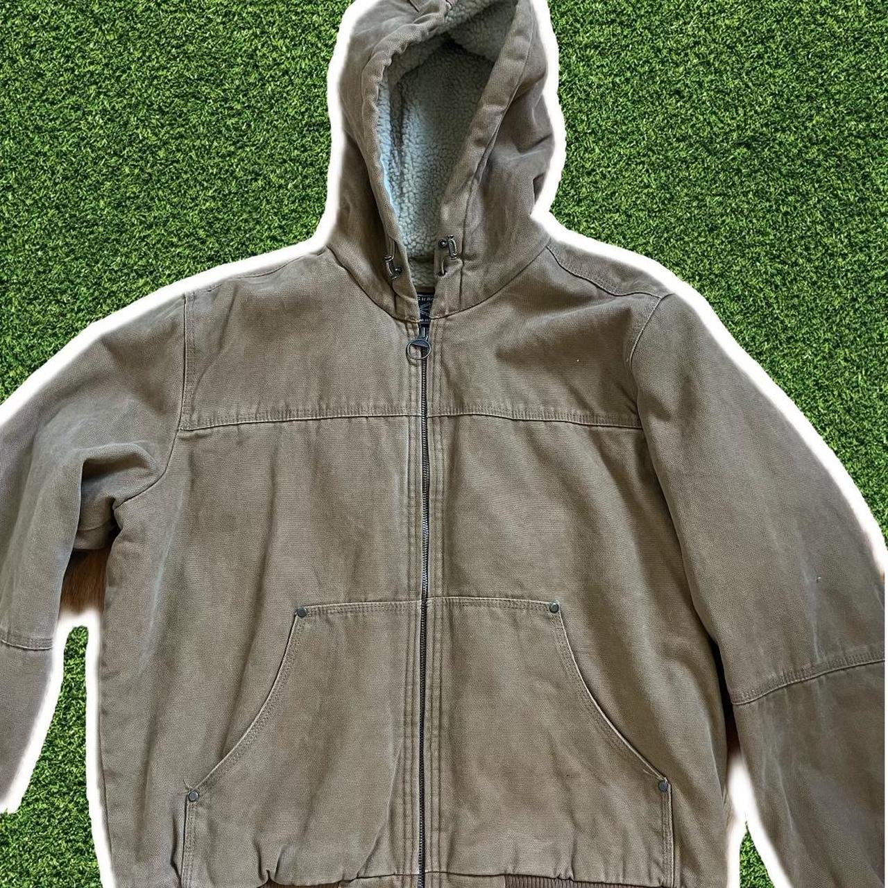 Large Tan work jacket Cargo material Never... - Depop