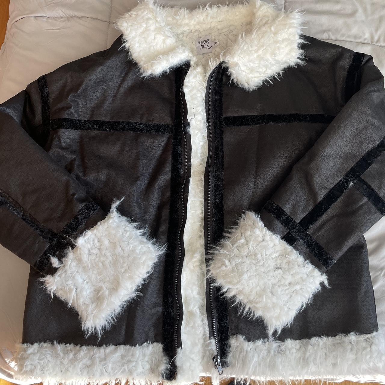 Fuzzy faux leather aviator jacket Sheds a little! - Depop