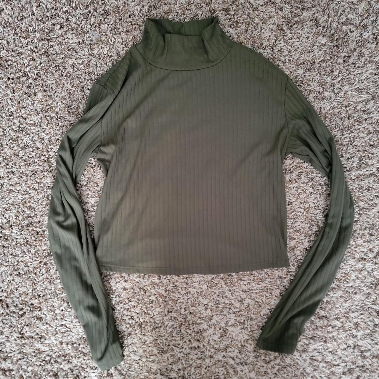 Army green mock neck crop top. Brand: Ardene Only... - Depop