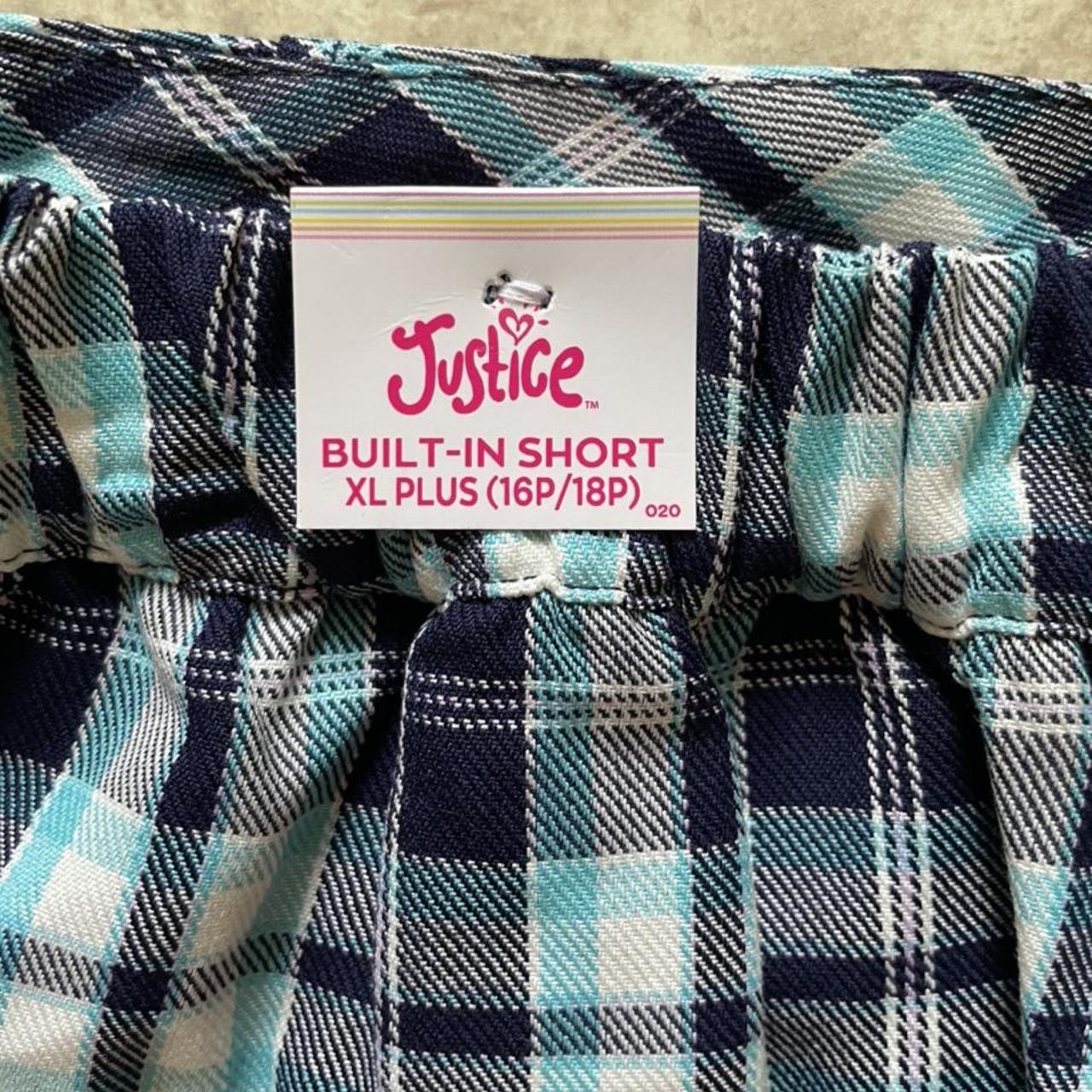 NWT justice brand blue, black and white plaid skort... - Depop