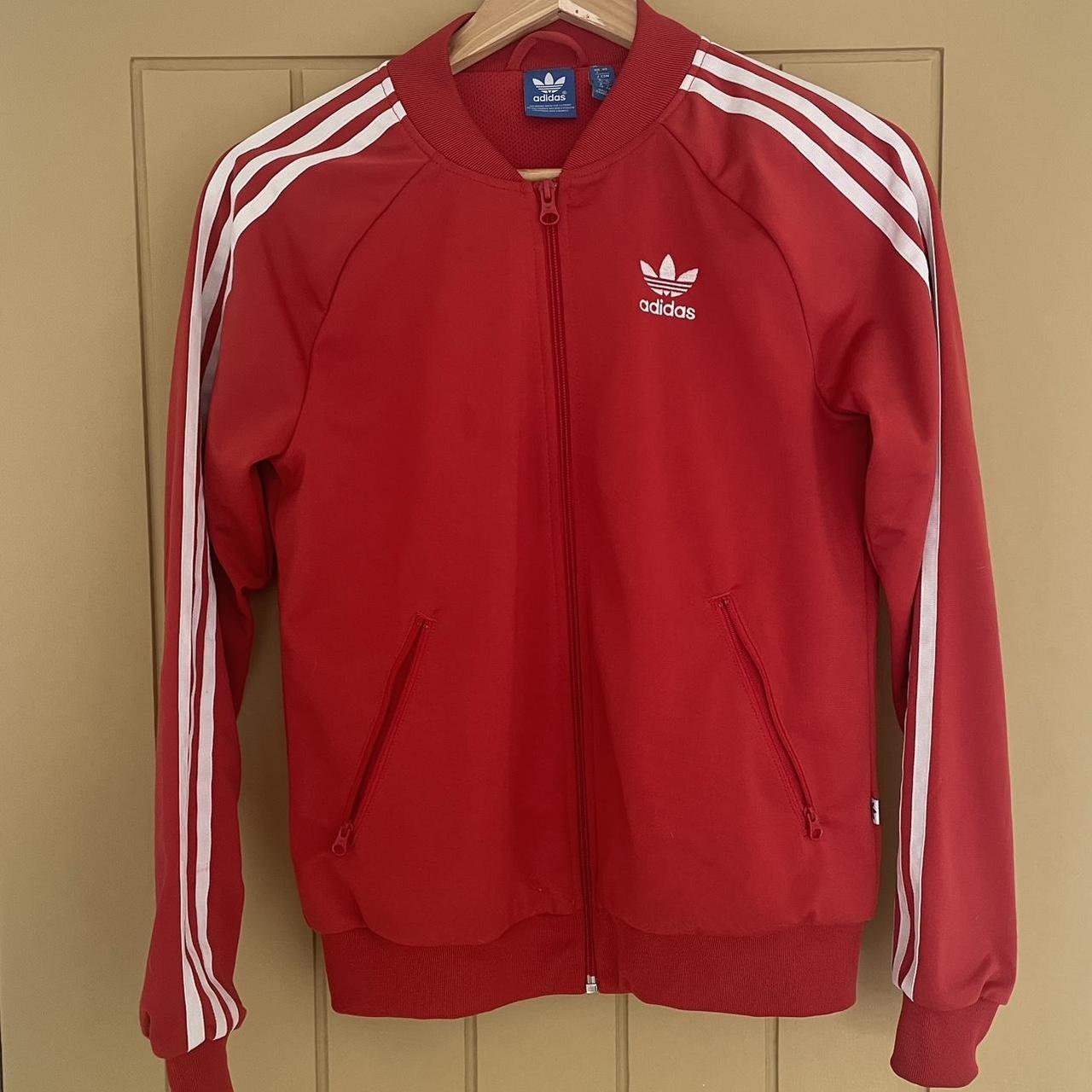 Adidas red track jacket Size woman’s small - Depop
