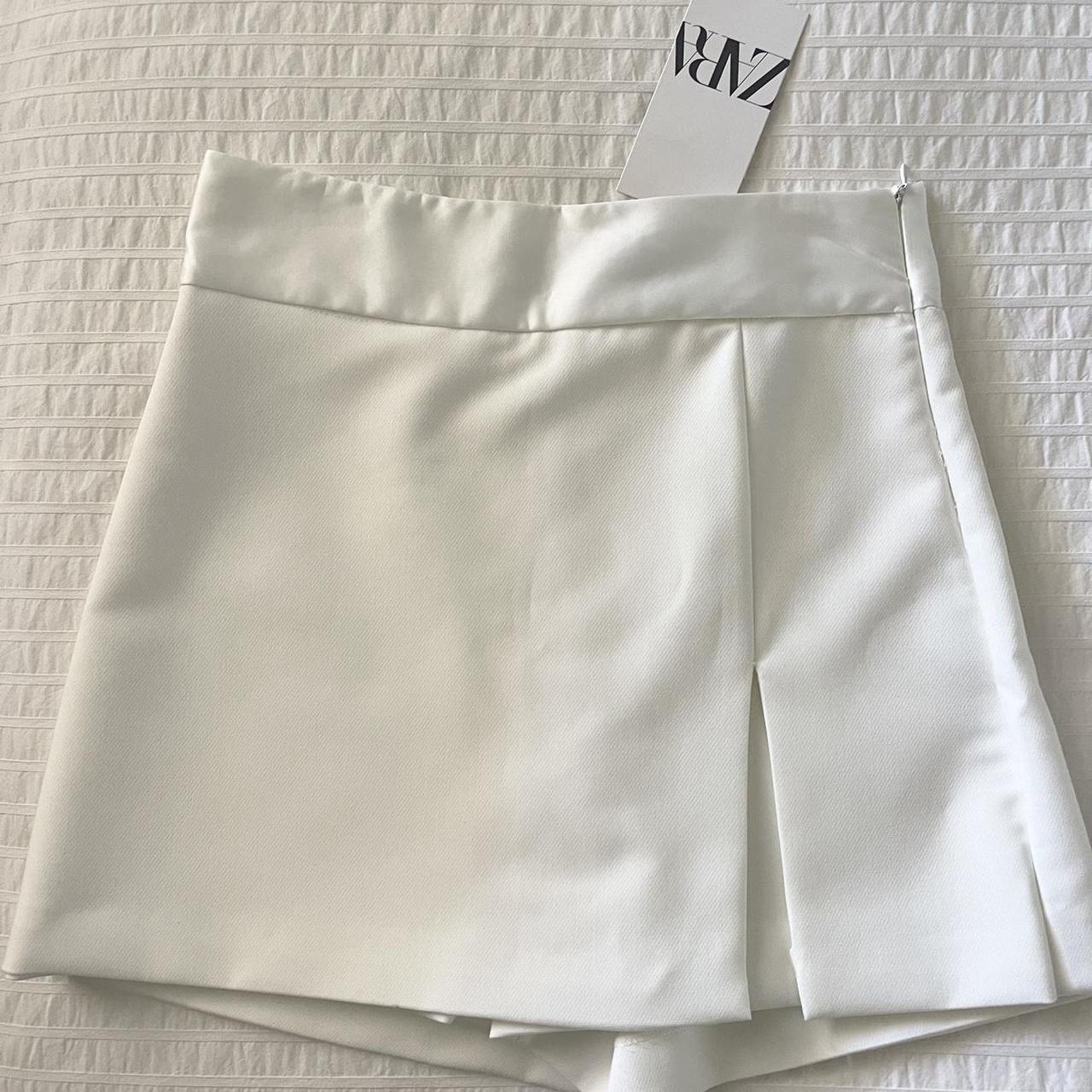 ZARA Mini Skort in White Size S (AU 8) - satin... - Depop