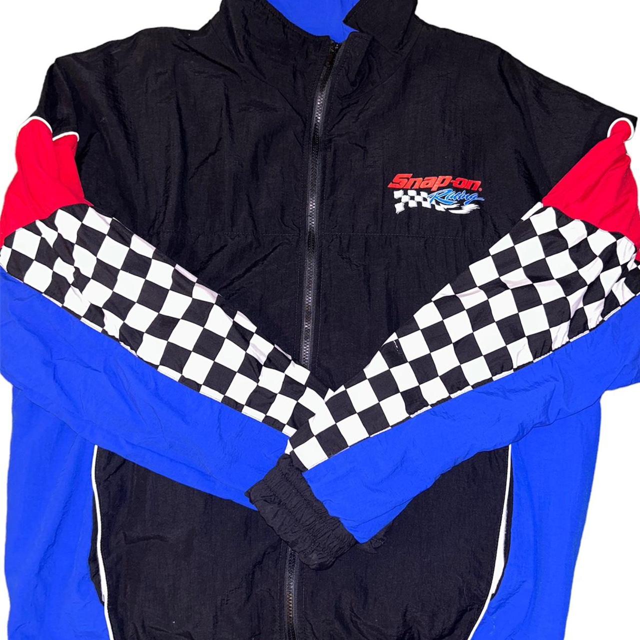Snap on racing jacket Windbreaker style material... - Depop