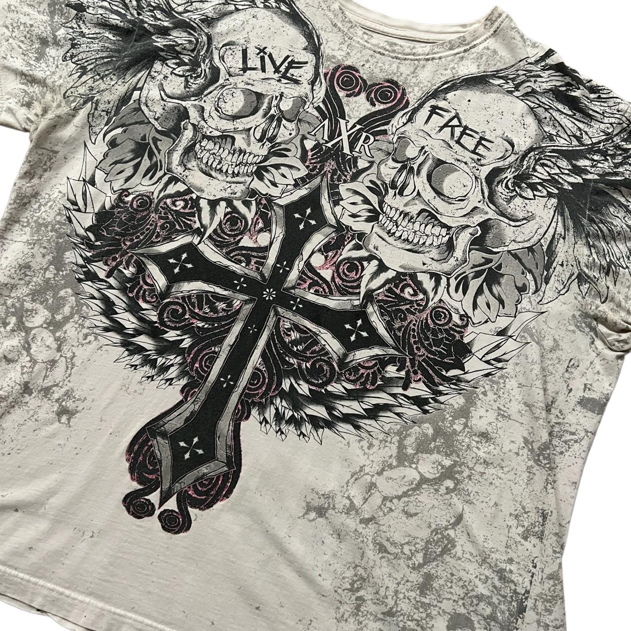 Y2K Grunge Xzavier Skulls and Cross Wings T Shirt.... - Depop