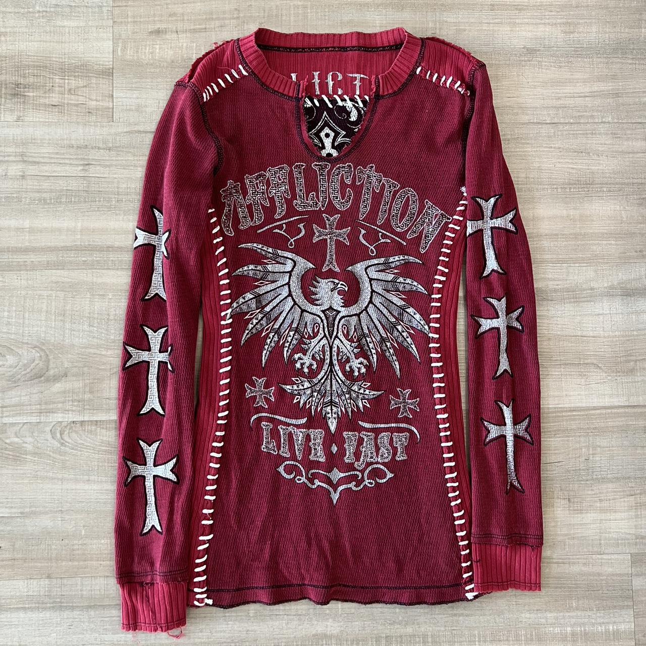 Affliction Women's Red Jumper | Depop