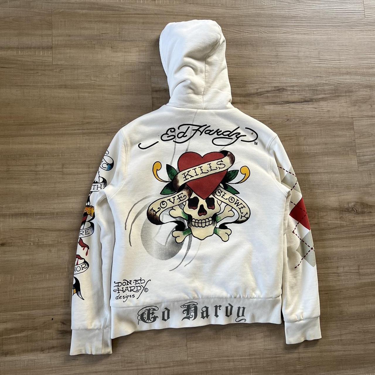 vintage y2k ed hardy fur zip up hoodie will b washed... - Depop