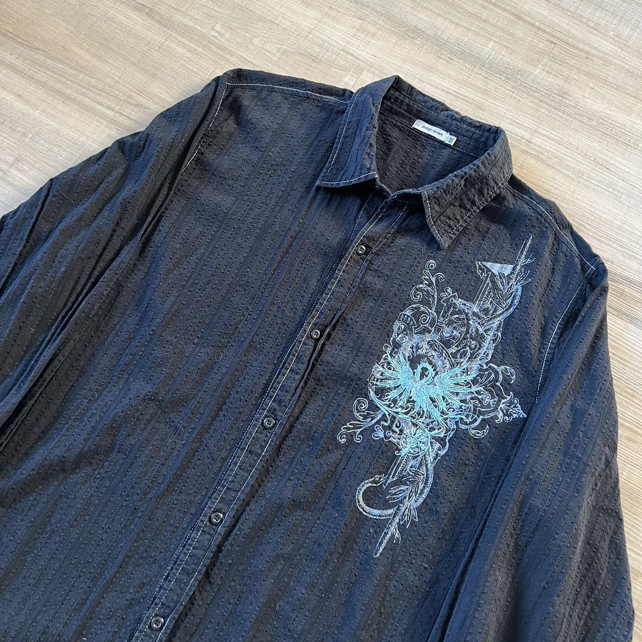 cyber y2k phoenix button up long sleeve... - Depop