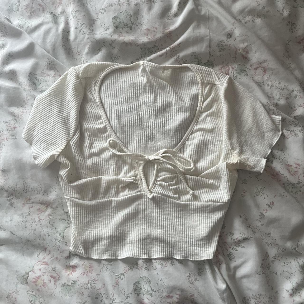 coquette acubi white knit tie front crop top 🤍 Free... - Depop