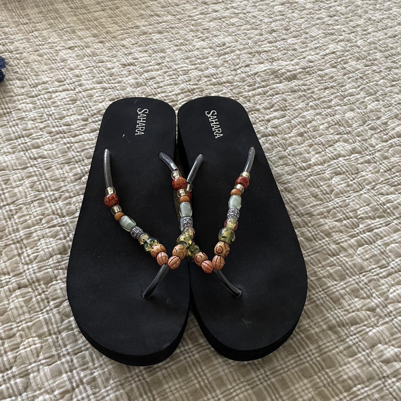 Beaded small platform flip flops. size 9/10 - Depop
