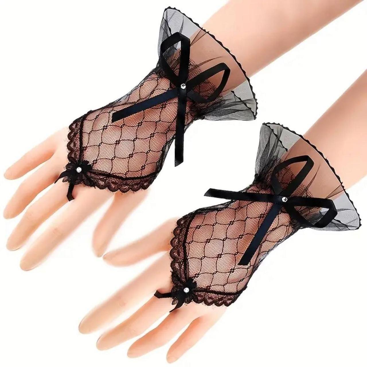 Short Black Gothic Lace Gloves Perfect for... | Depop