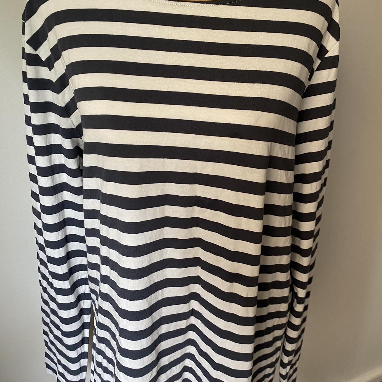 Cos navy white breton style striped top size M - Depop