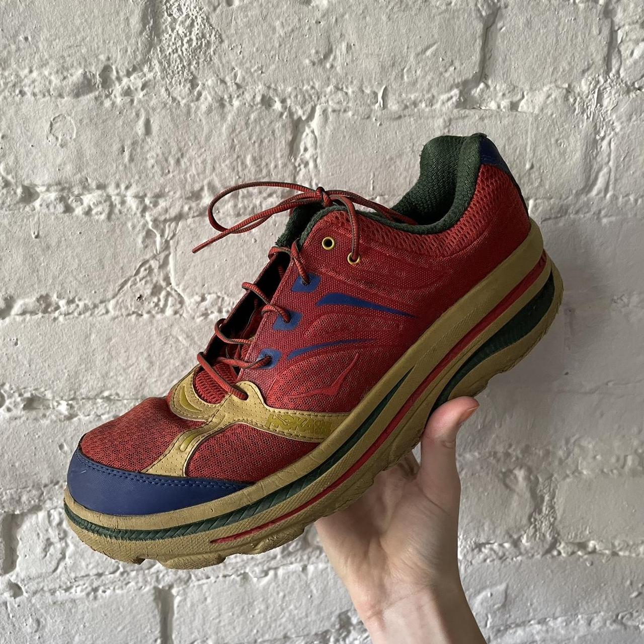 Hoka One One Men's Red and Yellow Trainers | Depop