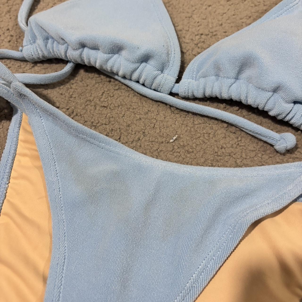 Blue terry towel cotton on bikini Slight tanning... | Depop