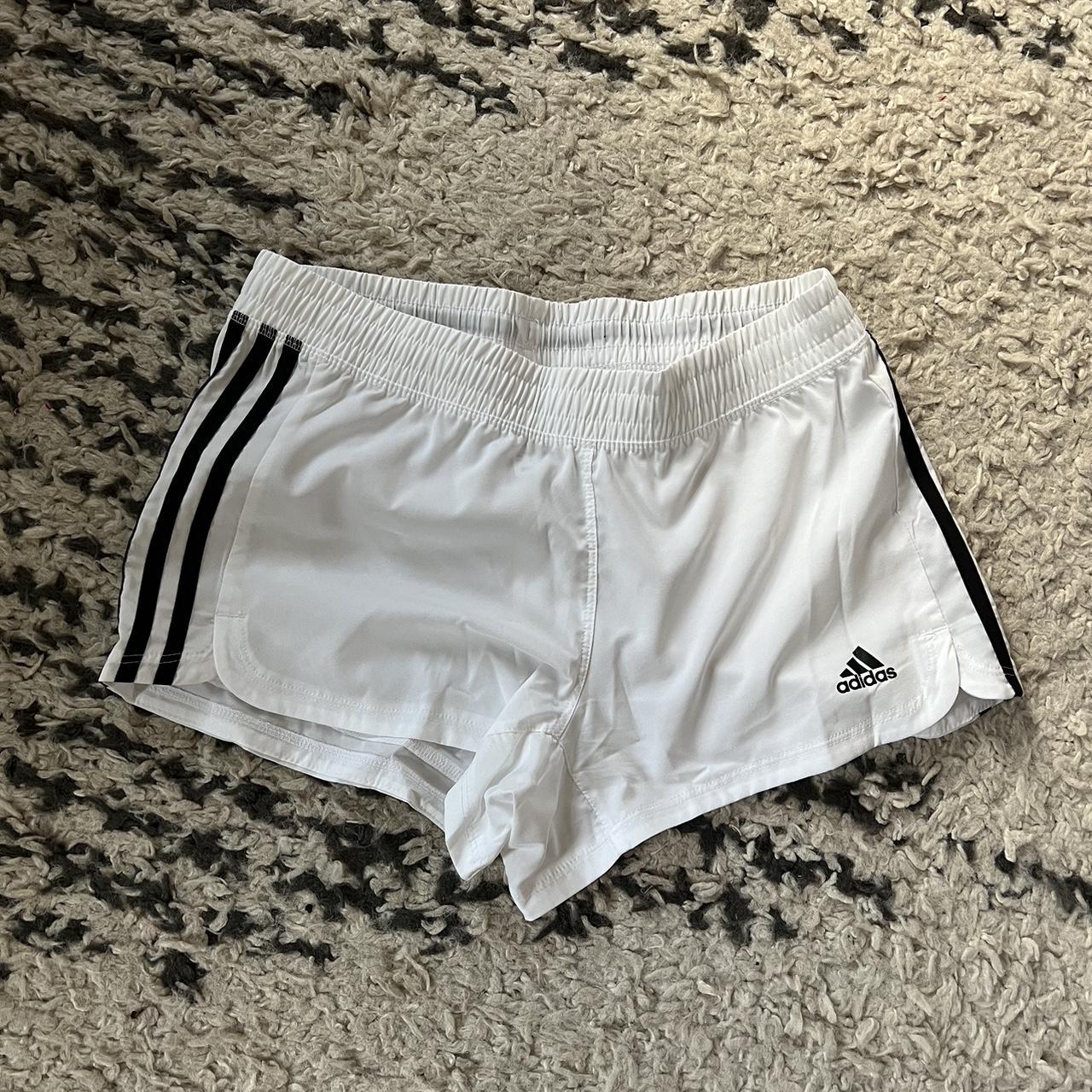 Adidas White shorts w/ pinstripes Size S Worn... - Depop