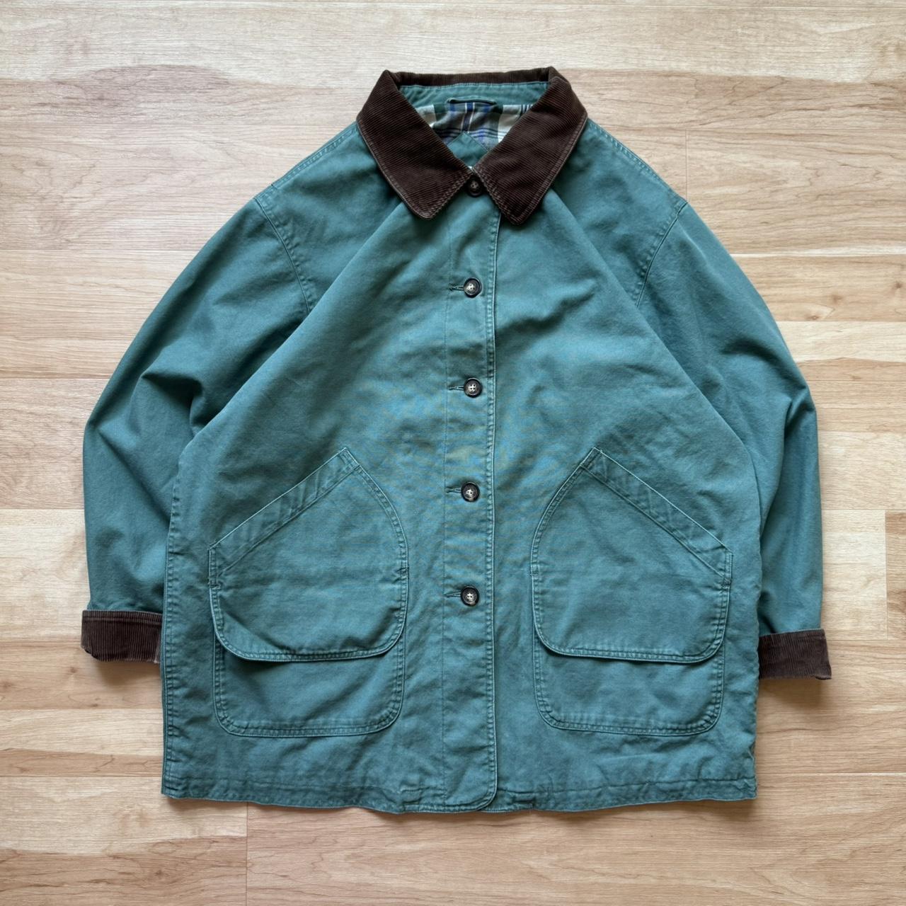 beautiful vintage green chore coat with brown... | Depop