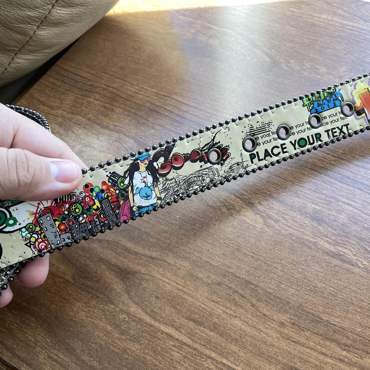 2000s rhinestoned graffiti styled belt. Belt is in... | Depop