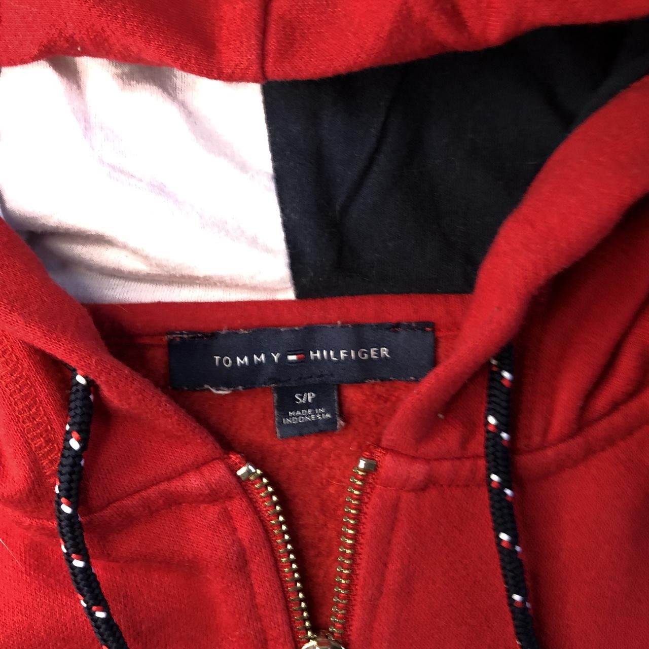Tommy Hilfiger bright red zip-up hoodie Good... - Depop