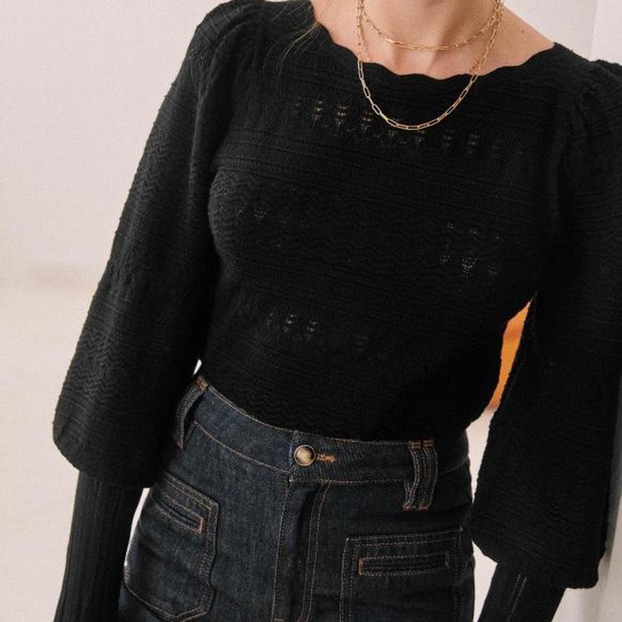 NEW Sézane Roma Jumper Open Knit Sweater Black Size... - Depop