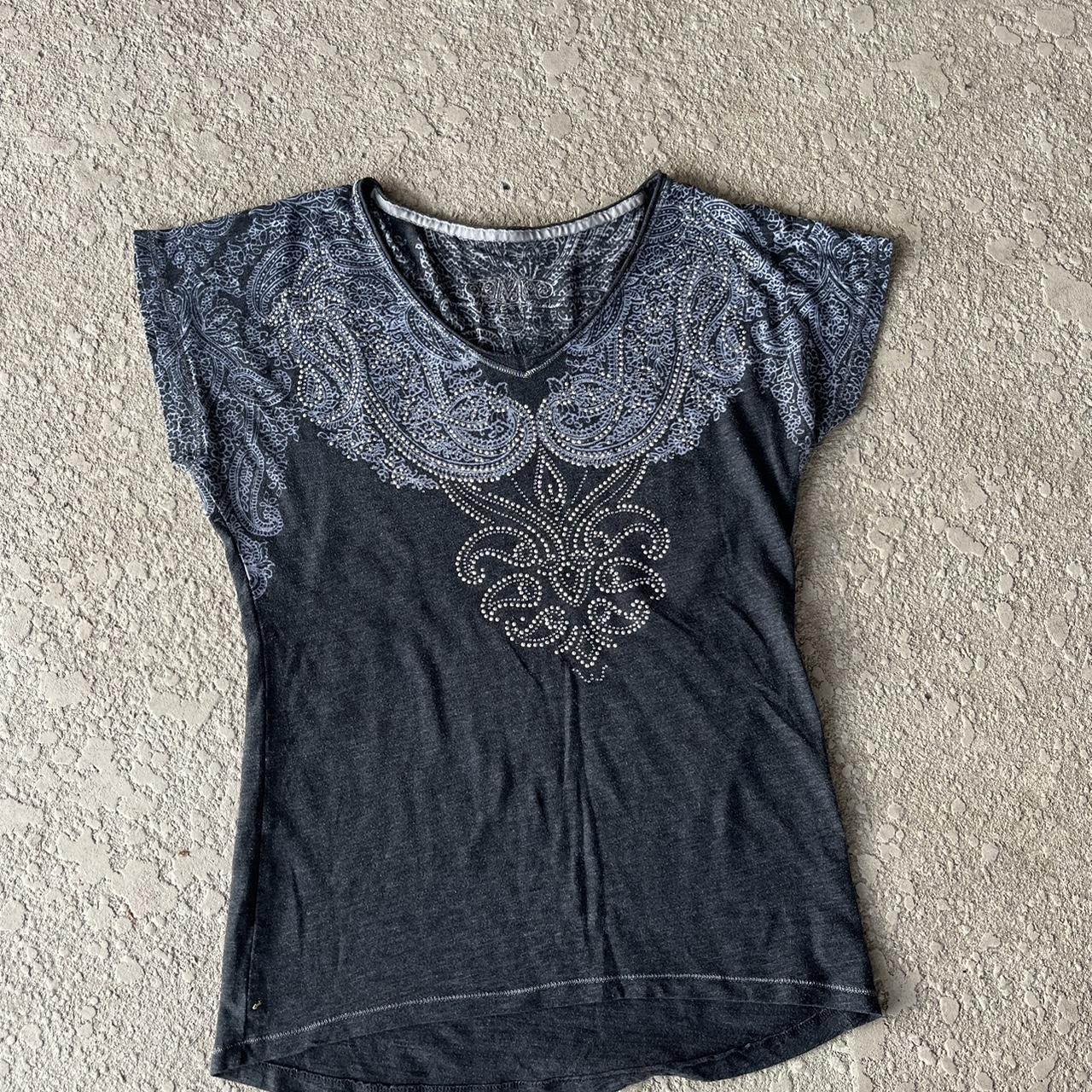 Super sick affliction style top with amazing crystal... - Depop