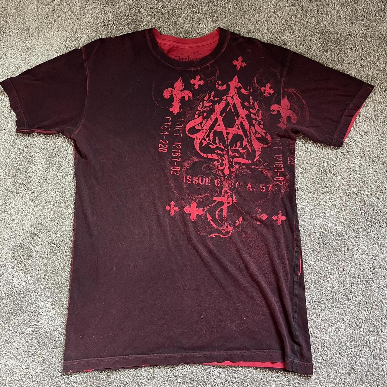 Insane early 2000d y2k archaic shirt, crazy red... - Depop