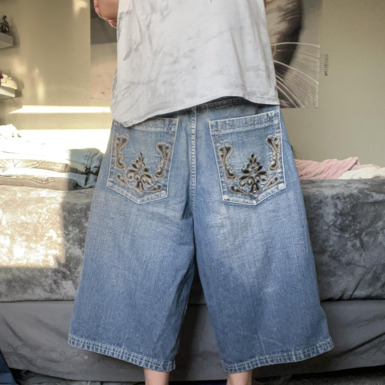 Insane ultra baggy y2k old skool jorts, dm me with... - Depop