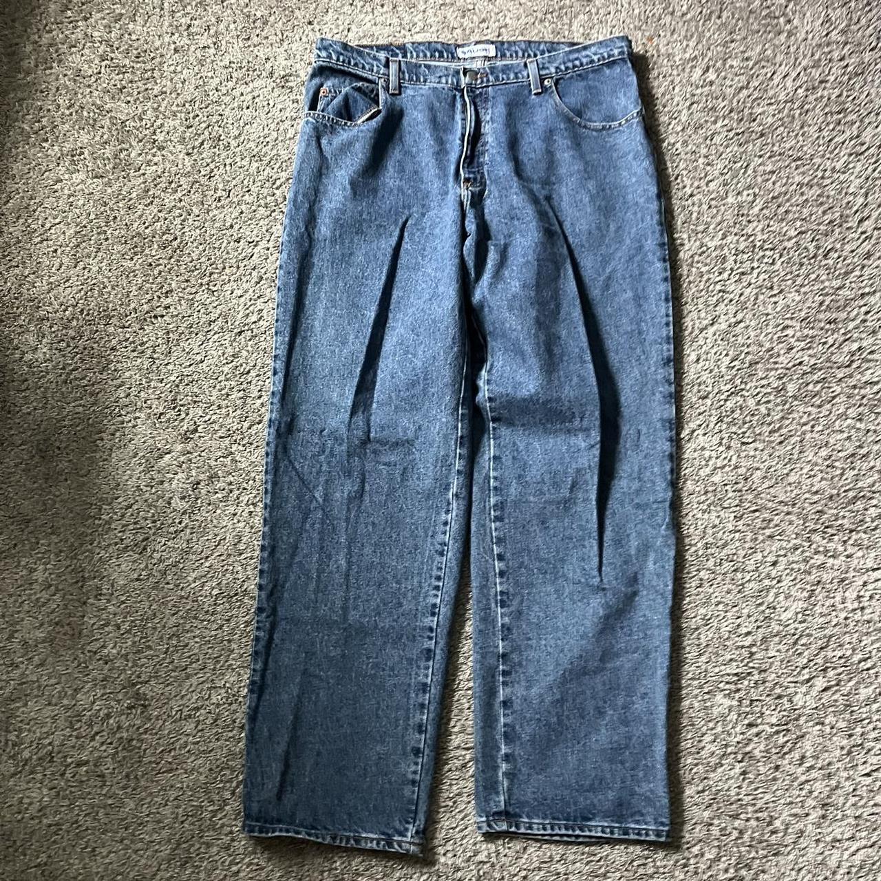 Insanely baggy pair of vintage badge jeans, dm me... - Depop