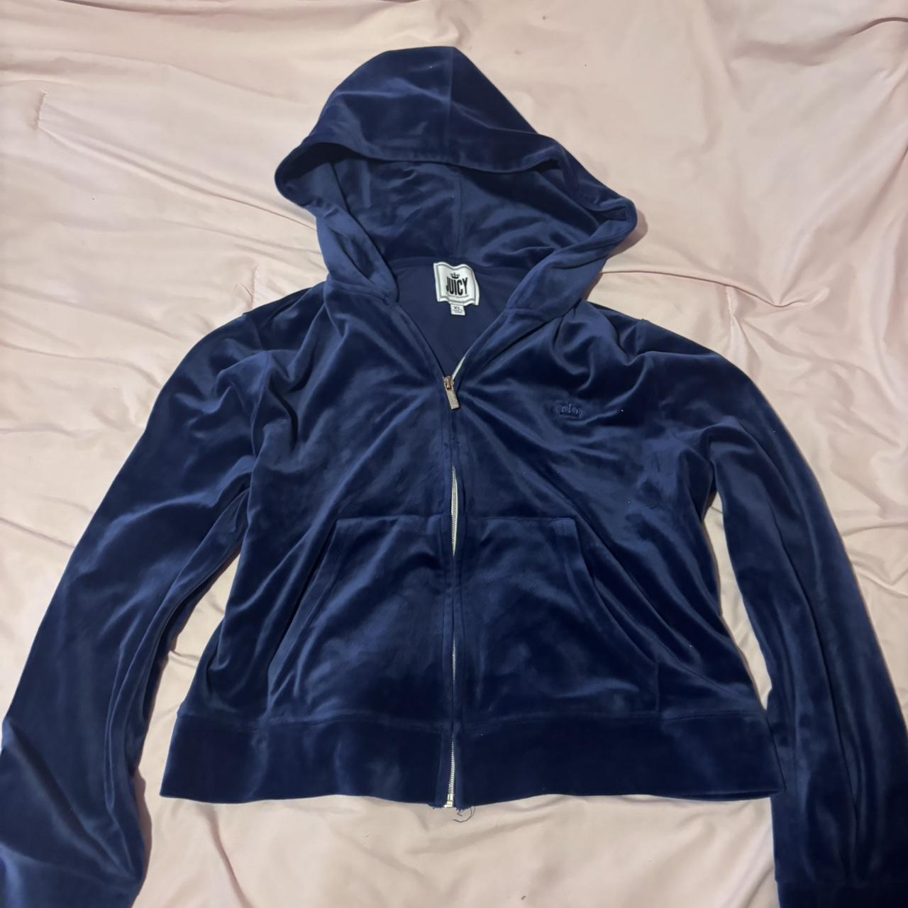 Dark blue Juicy Couture velour zip up hoodie Size X... | Depop