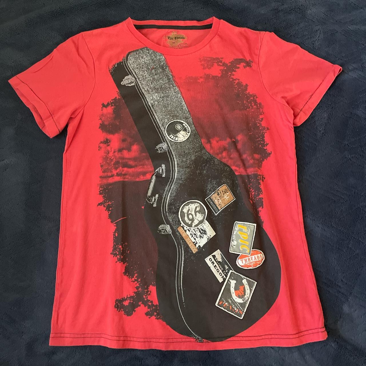 epic threads - scarlet red shirt with guitar case... - Depop