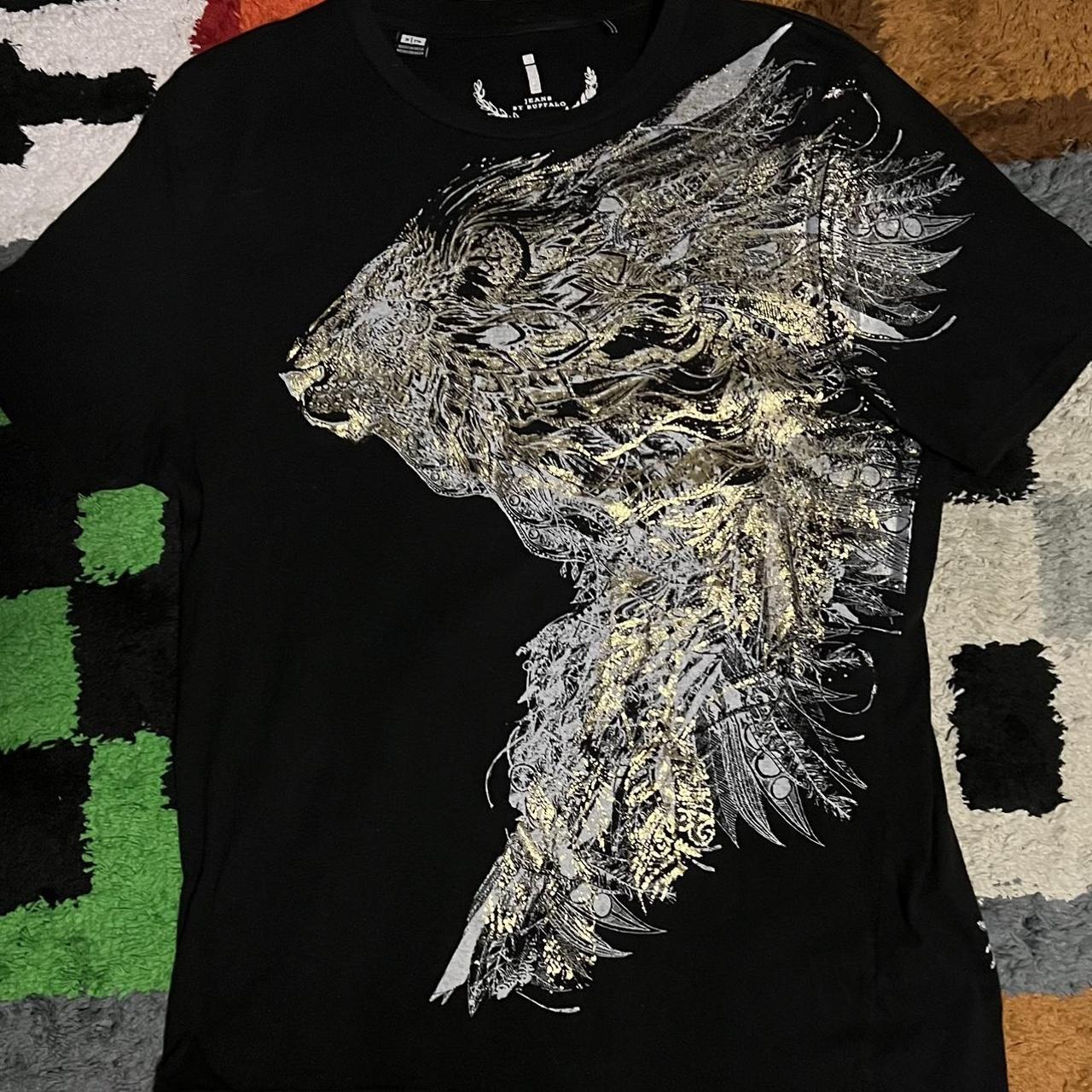 COOL BLACK TEE WITH AFFLICTION LIKE DESIGN #y2k... - Depop