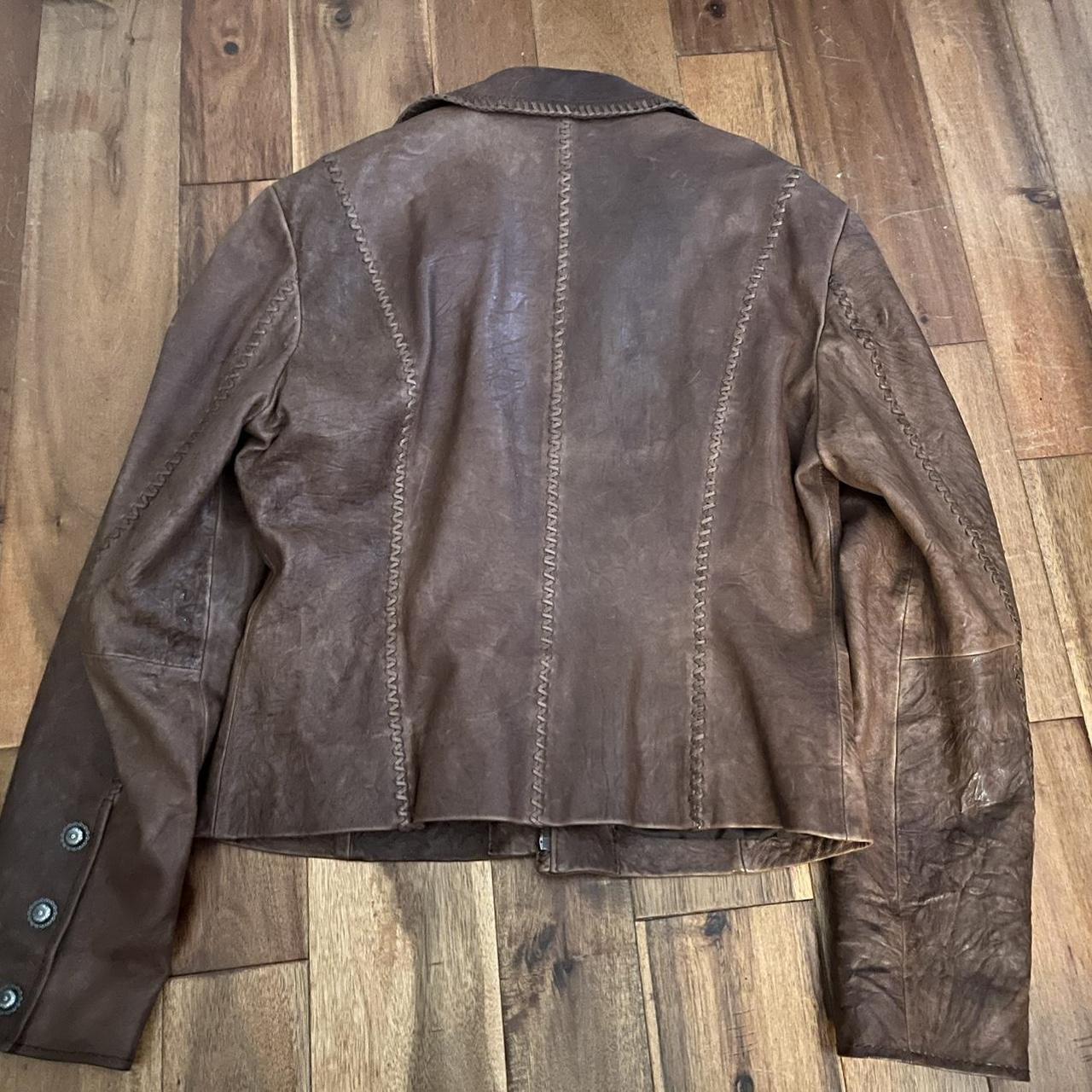 Medium brown leather jacket, worn only... - Depop