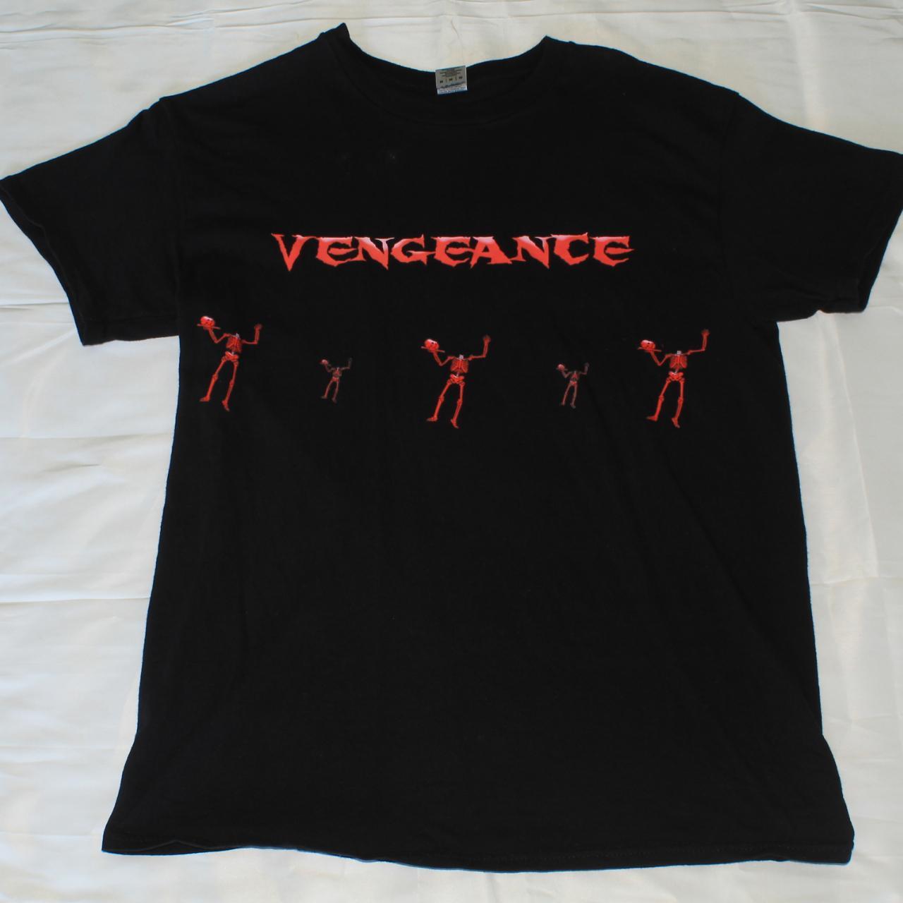 black vengeance design tee w/ skeletons worn once in... - Depop