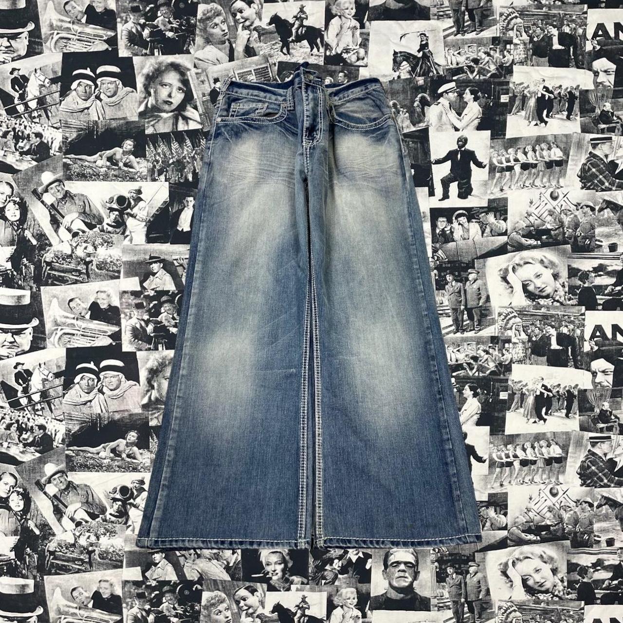 Cyber Y2k Grunge Baggy Faded cross Jeans Faded... - Depop