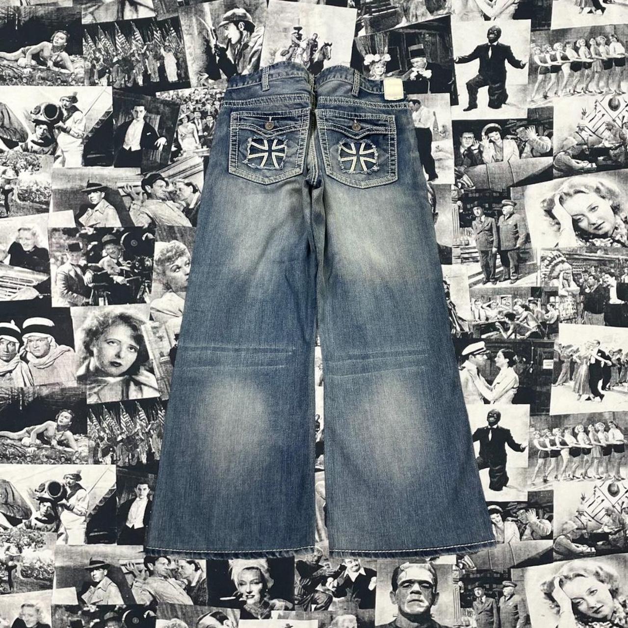 Cyber Y2k Grunge Baggy Faded cross Jeans Faded... - Depop