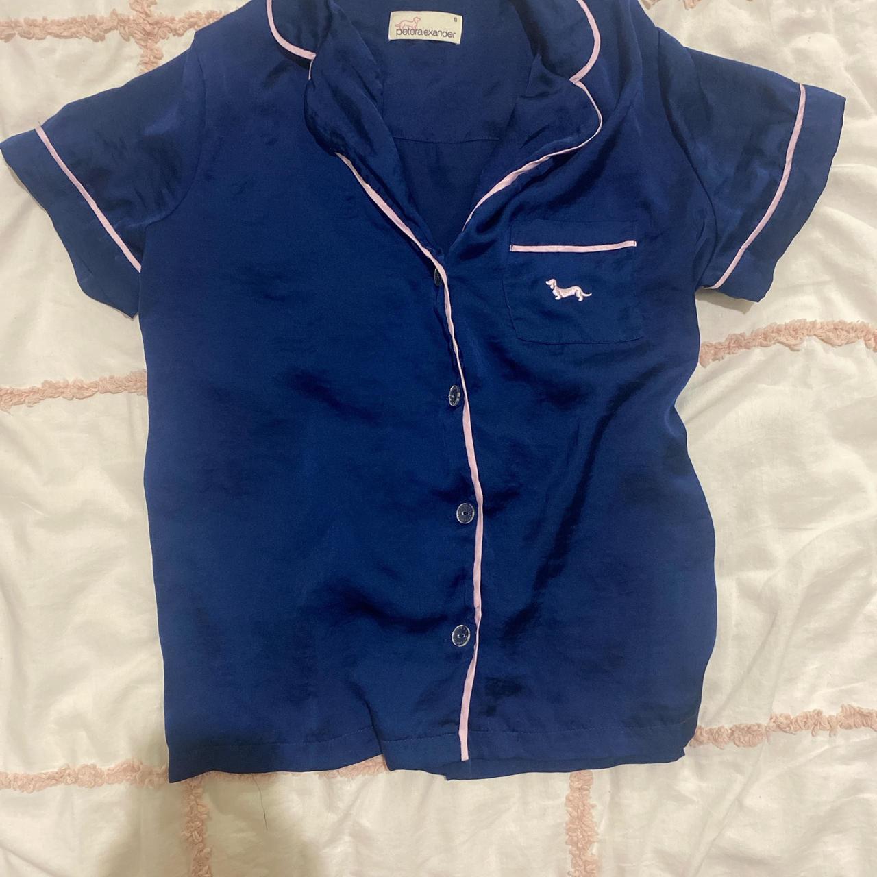 Peter Alexander navy satin pyjama shirt - Depop