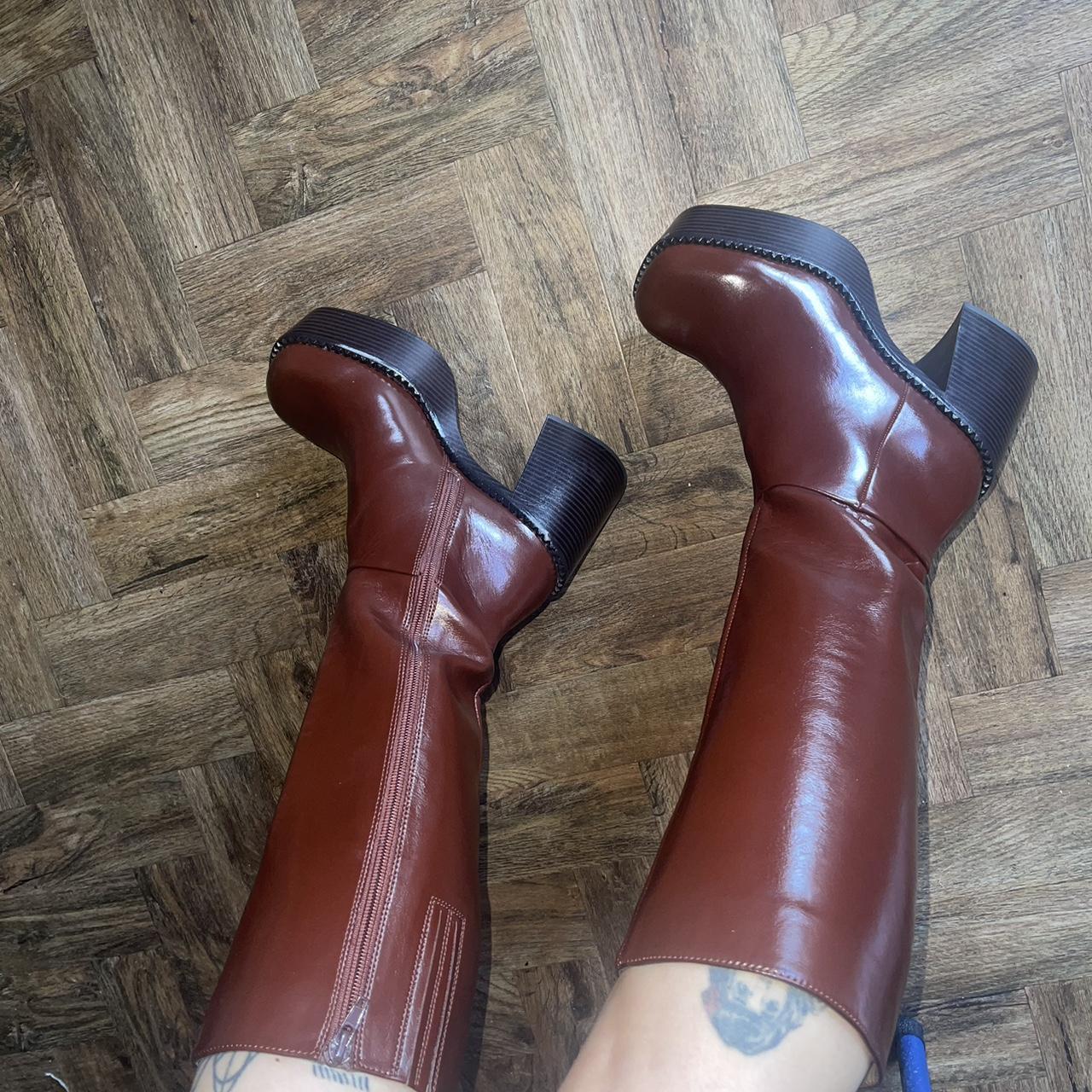 Call it spring Size 4 platform brown go go boot knee... - Depop