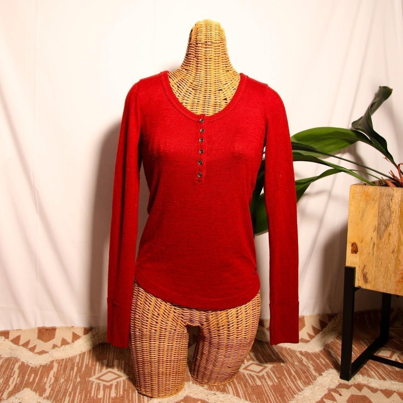 red cozy longsleeve top (measurements taken laying... - Depop