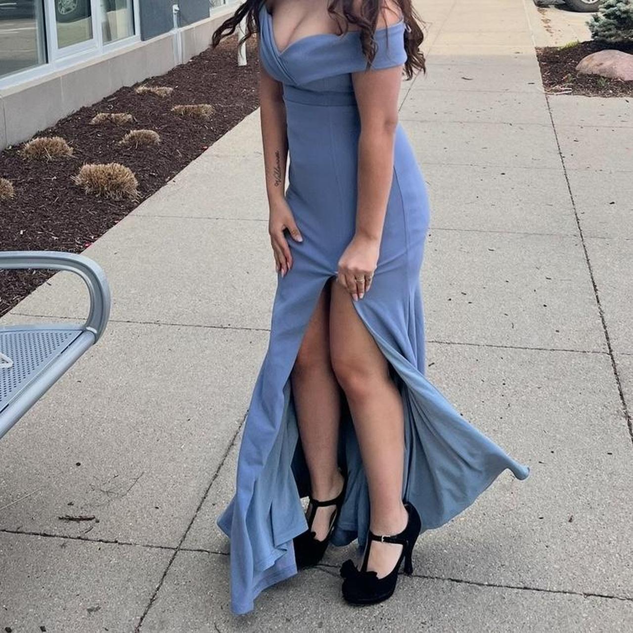 Lulus song of love blue grey off the shoulder maxi... | Depop