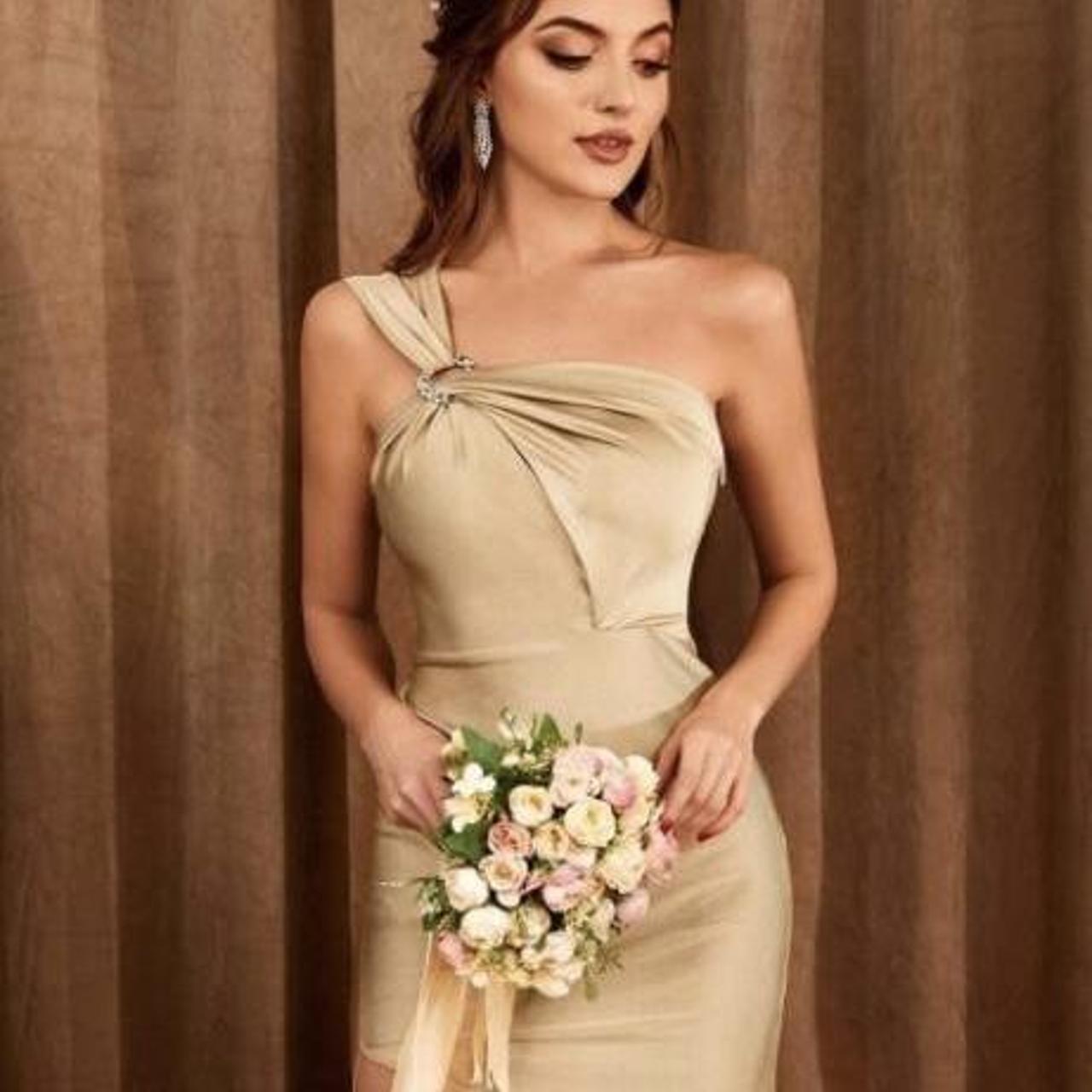 Shein bridesmaid dress in champagne, brand new never... - Depop